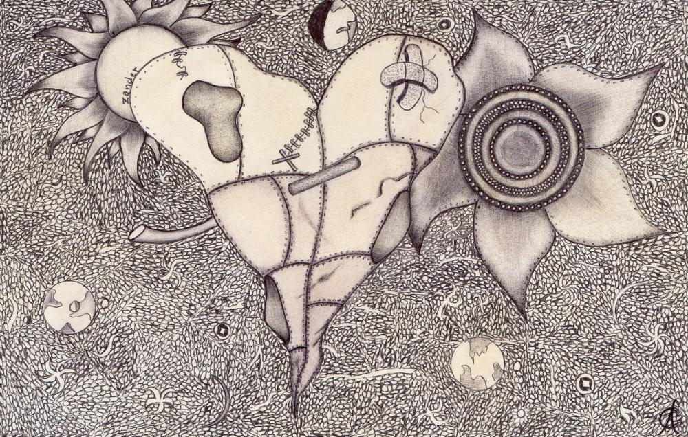 Alexander Constantine | Alexander Constantine Ink Drawing Bruised Heart ...