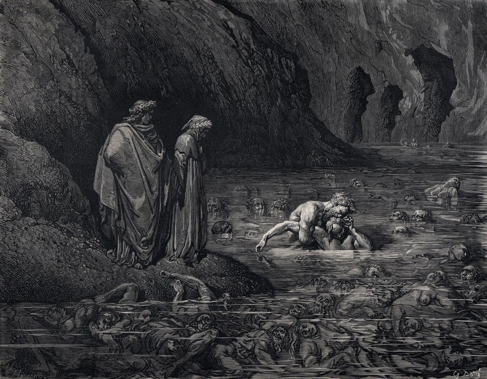 Gustave Doré | FRAMED 1800s Gustave Dore Wood Engraving UGOLINO'S REVENGE ON RUGGIERI Signed ...