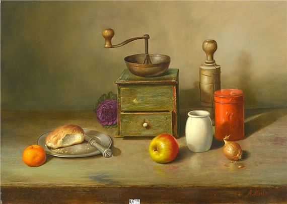 Hilaire Bals | Huile sur panneau «Nature morte au moulin» . Signé en ...