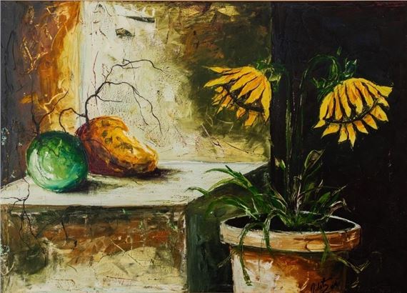 Bernard Buffet | Illegibly Signed Sunflower Scene Oil on Panel (4 ...