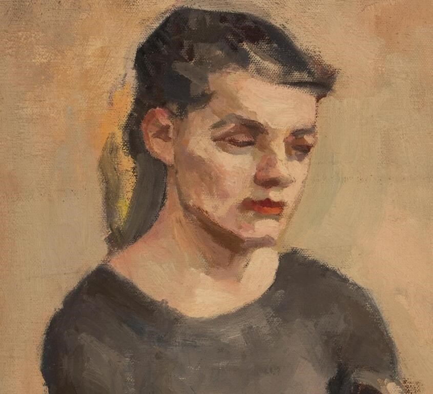 Jackie Magee | Jackie Magee Seated Female Figure Oil on Canvas | MutualArt