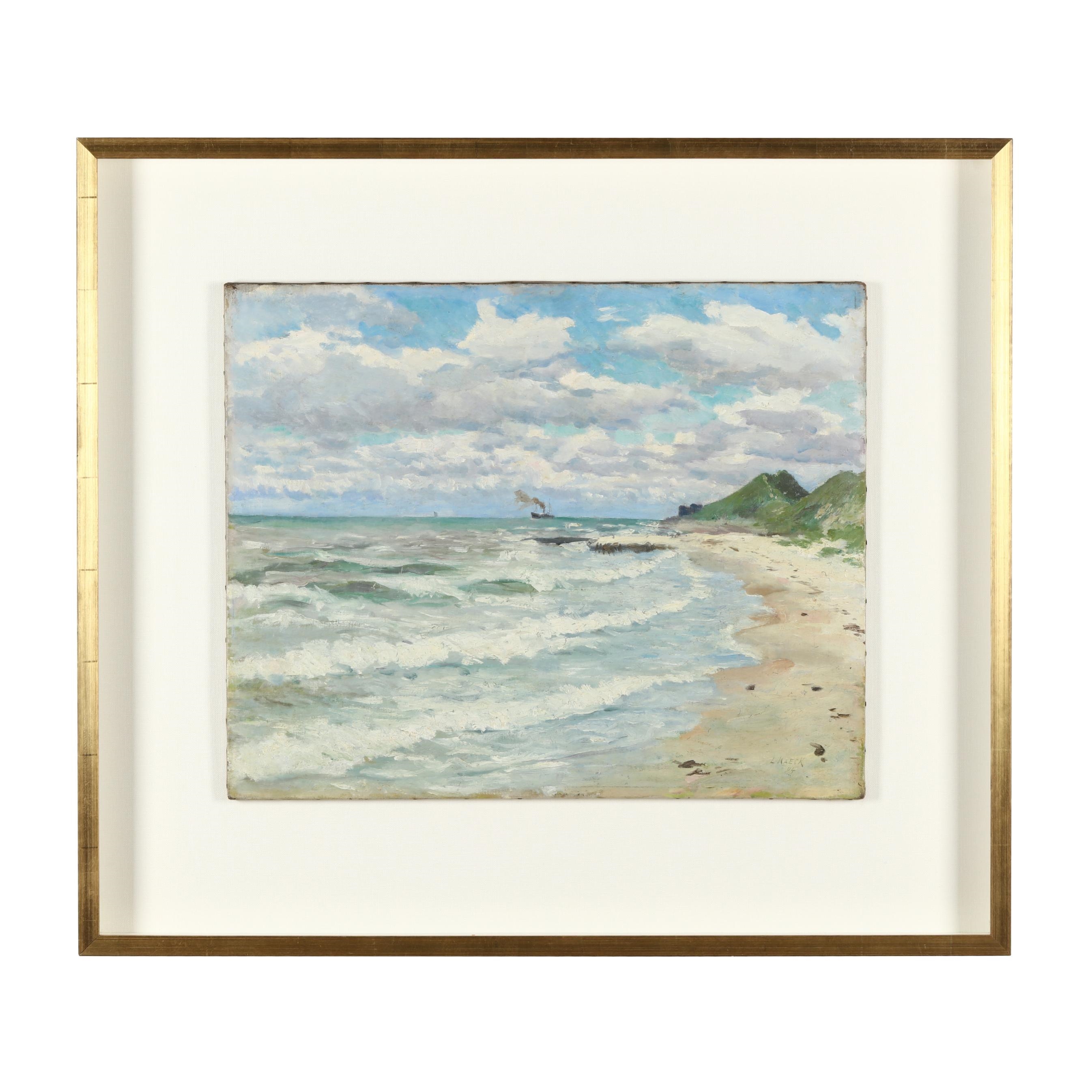 Leopold Haeck | Steamboat on the Coast (1894) | MutualArt