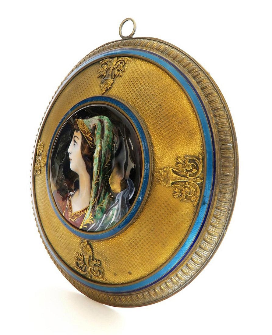 French School, 19th Century | 19th C. FRENCH ENAMEL CIRCULAR PORTRAIT ...