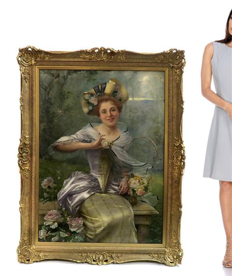 Oreste Costa | Italian) Oil on canvas Painting. Girl with Flowers ...