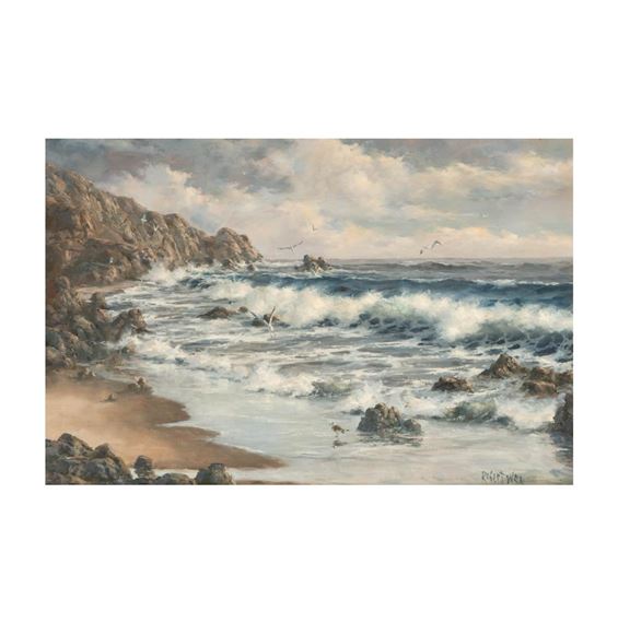 Robert Wee | : Crashing Waves Seascape with Seagulls | MutualArt