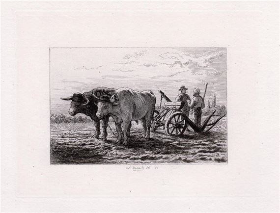 Léopold Massard | Leopold Massard Oxen Ploughing 1874 Etching Signed ...