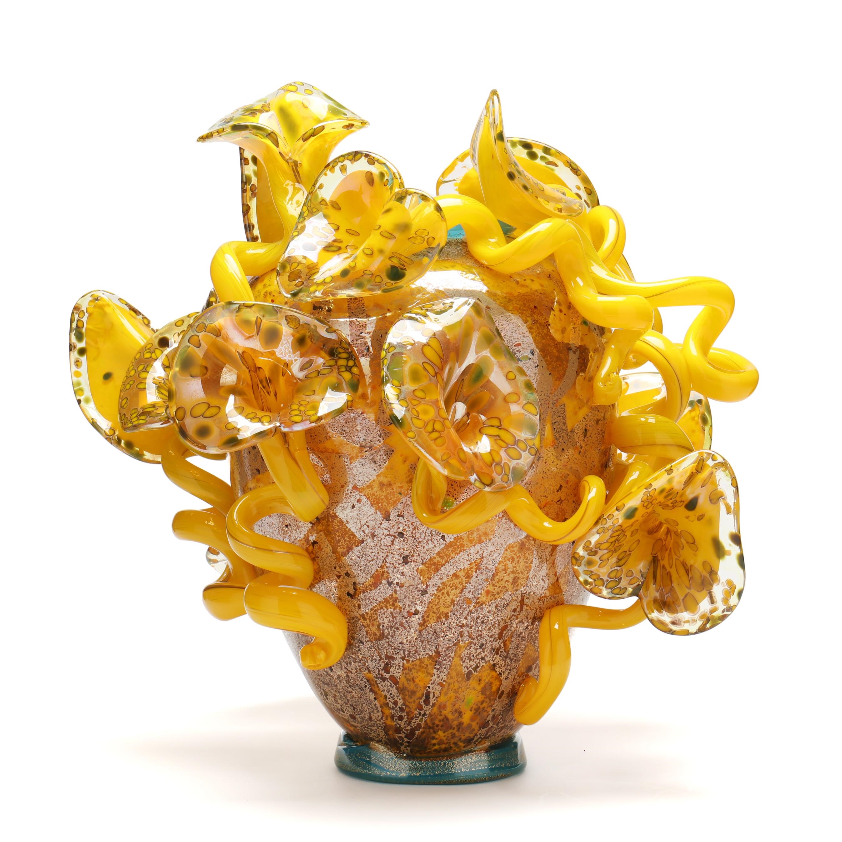 Dale Chihuly | Gilded Yellow Venetian with Lilies (1991) | MutualArt
