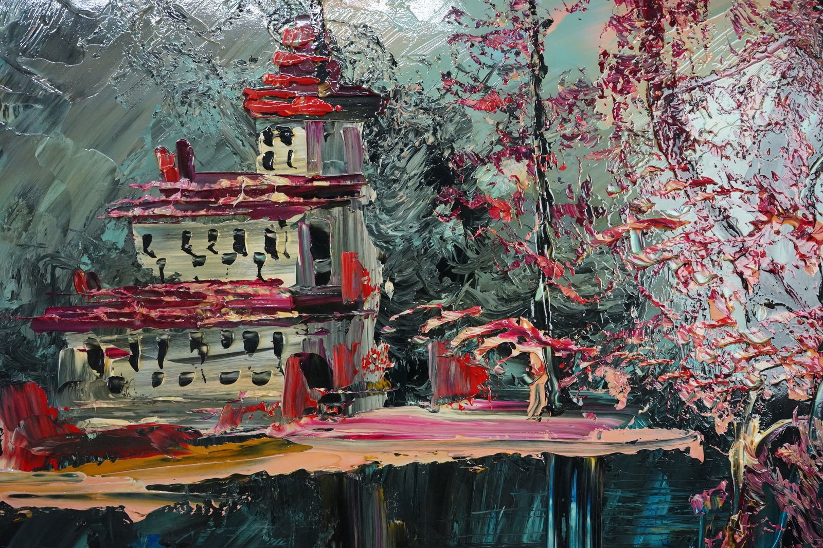 Morris Katz | Woman By Body of Water'1992 original Morris Katz Colorful ...