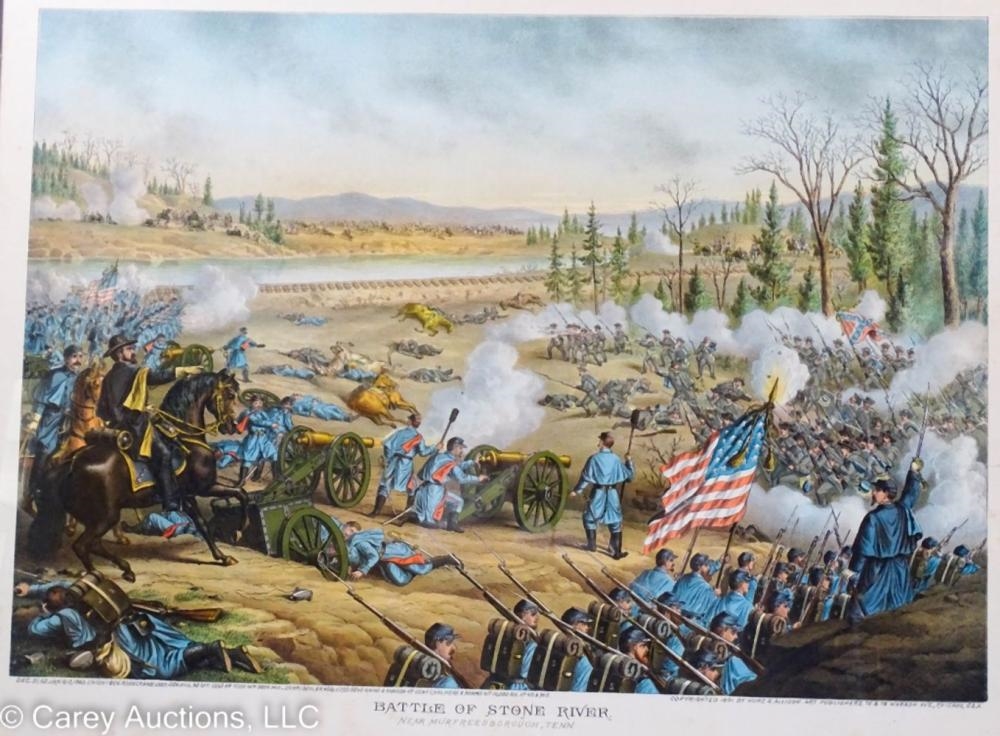 Kurz & Allison | 1863 CIVIL WAR BATTLE OF STONE RIVER CHROMO LITHO ...