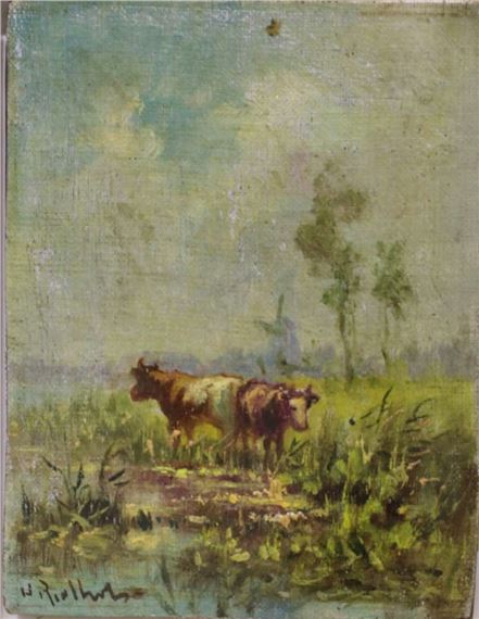 Dutch School, 19th Century | Twee koeien bij een sloot | MutualArt