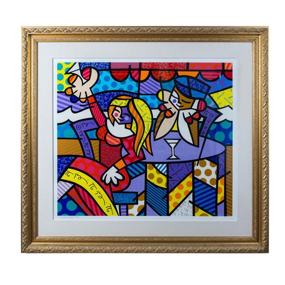 Romero Britto | Monumental color serigraph on paper entitled Doing ...