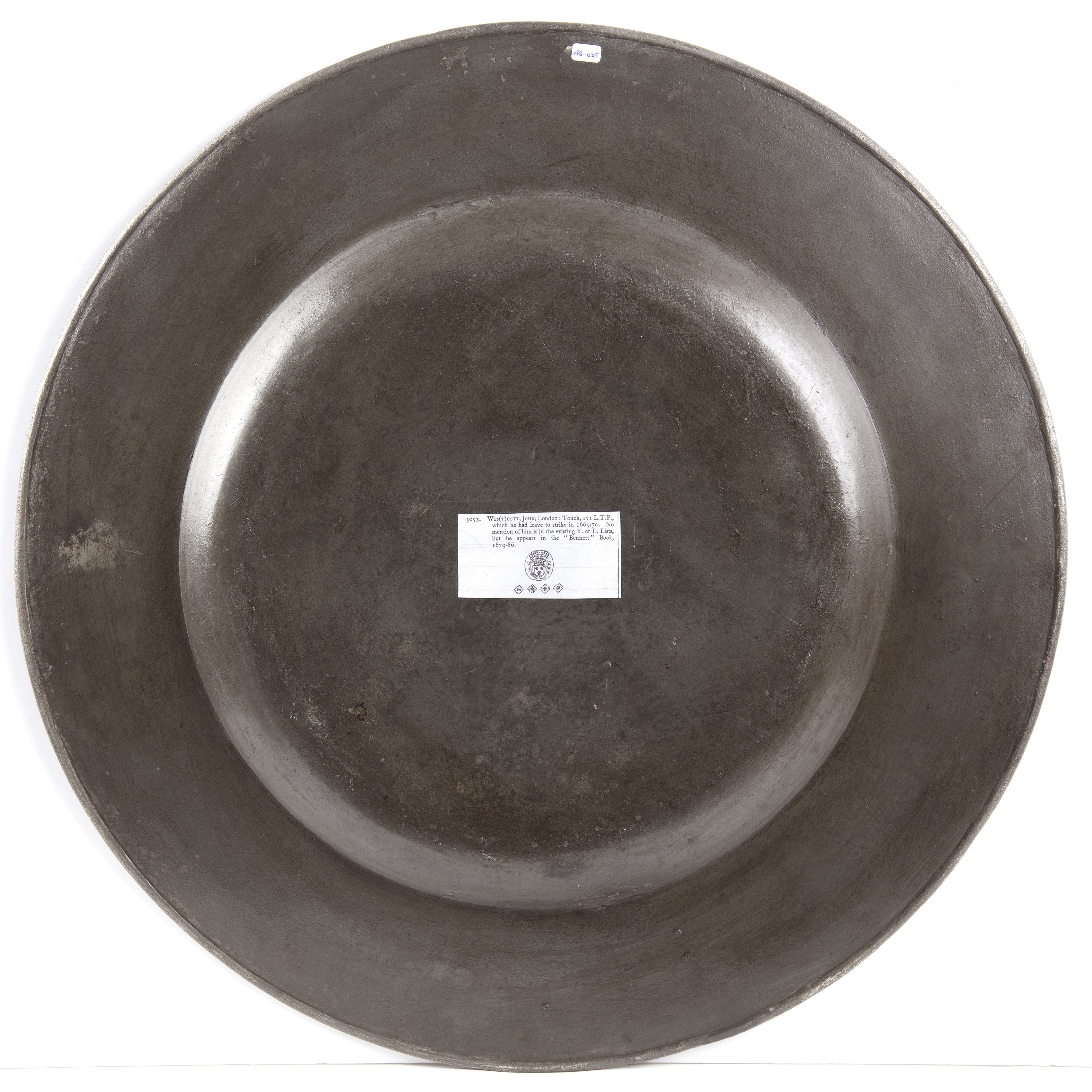 John Webster | A 17th century broad rim pewter charger by John Webster ...
