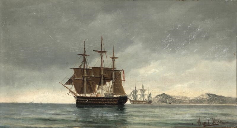 Carl Ludwig Bille | Seascape with frigate (1972) | MutualArt