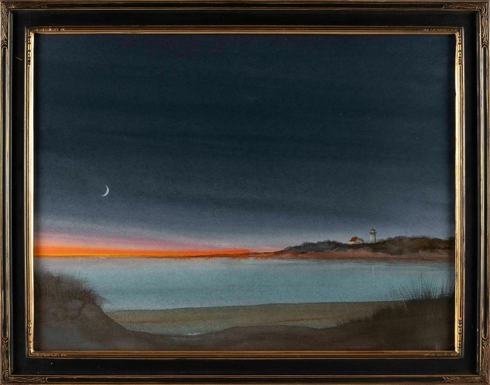 Harvey Dodd | Moonlit coast with lighthouse | MutualArt