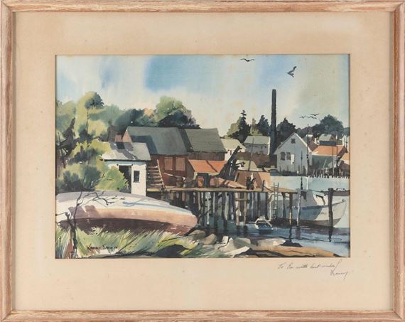 Laurence Sisson | Harbor village scene (1950) | MutualArt
