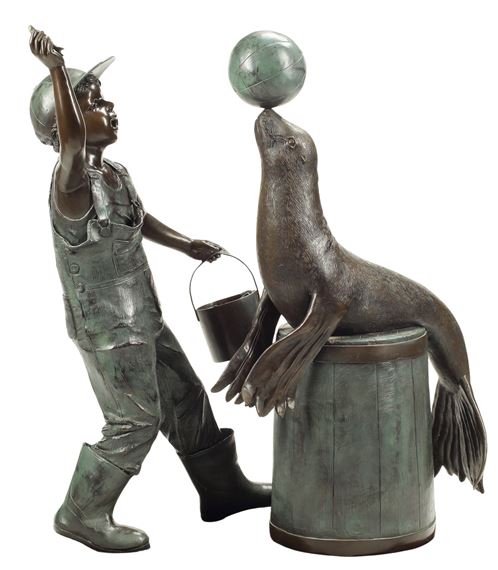 Jim Davidson | Patinated bronze sculpture of a boy with a performing ...