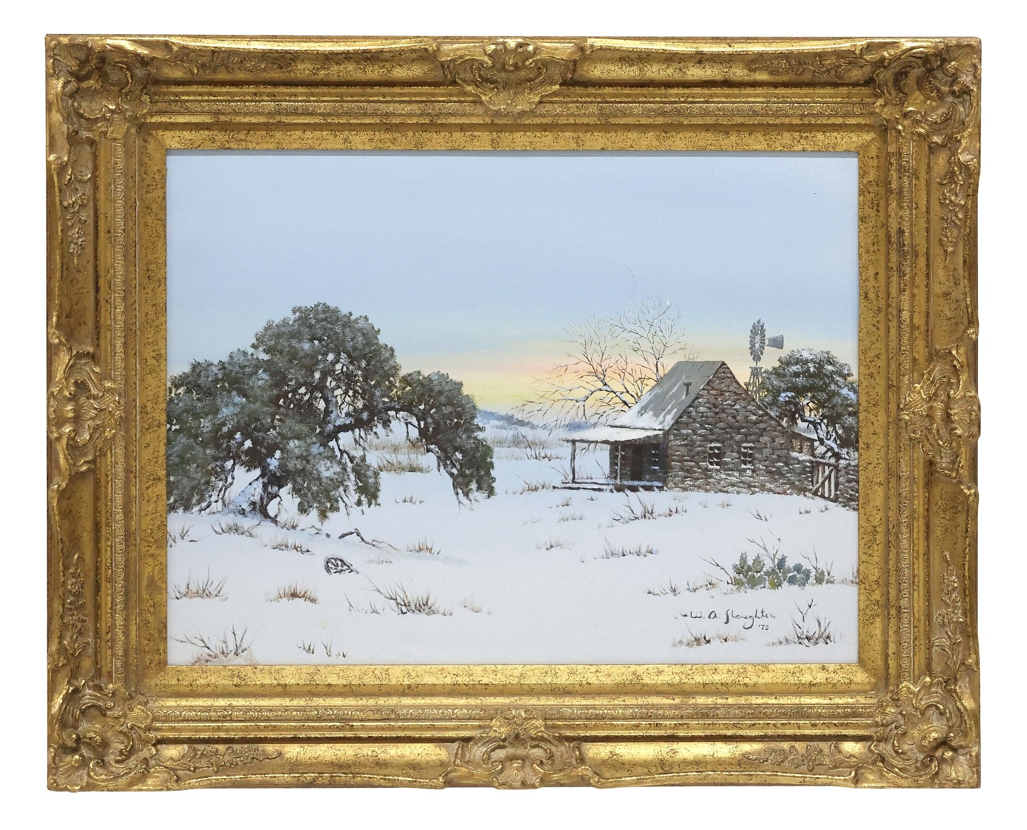 W.A. Slaughter | Winter Landscape with Cabin and Windmill (1973 ...