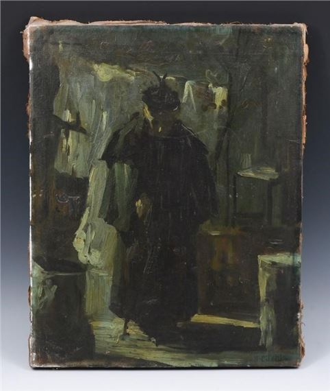 Nicola Ciletti | Cloaked Figure with Cane in a Dark Interior (1278 ...