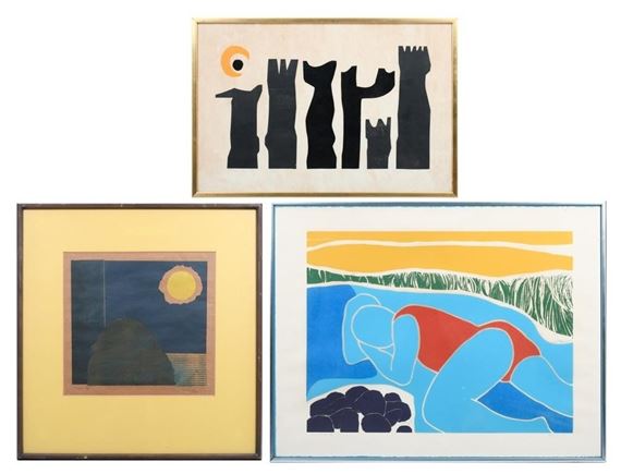 Judy Targan | Three MCM Linoleum Block Prints 1) “Trees” (67) | MutualArt