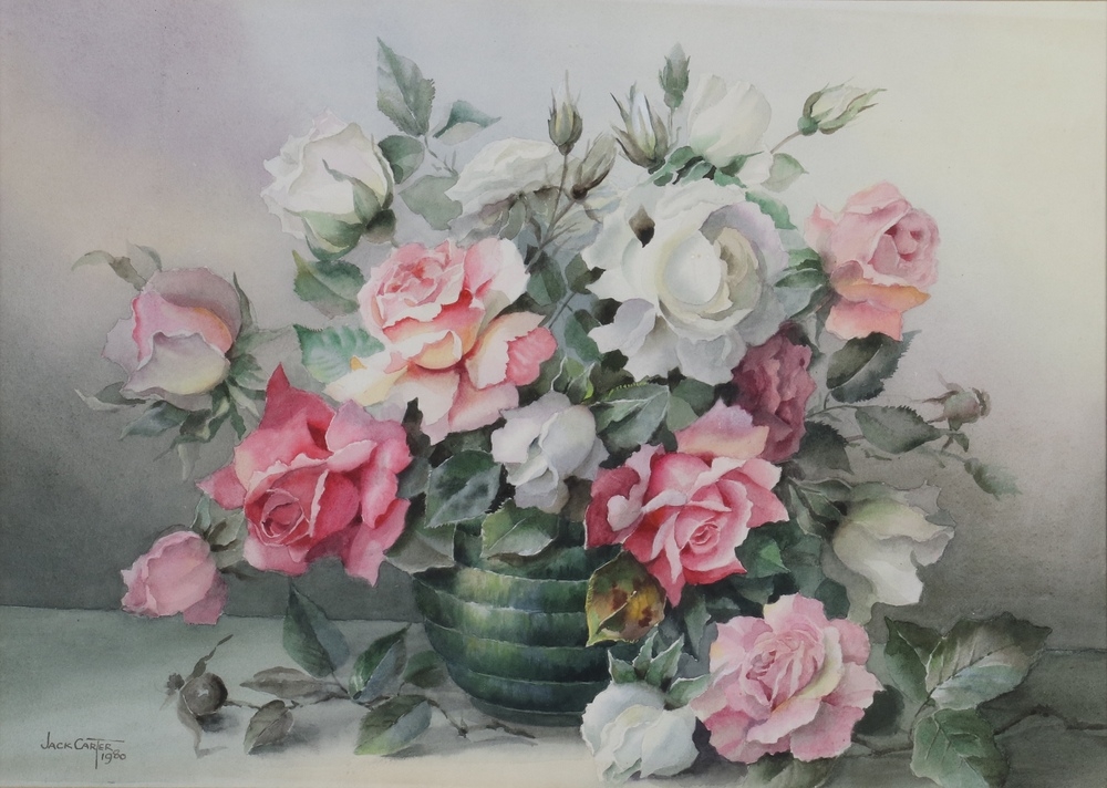 Jack Carter | Still life vase of roses (1980) | MutualArt
