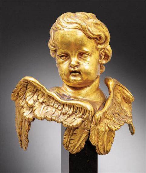 Roman School, 17th Century | Cherub's head in chased and gilded bronze ...