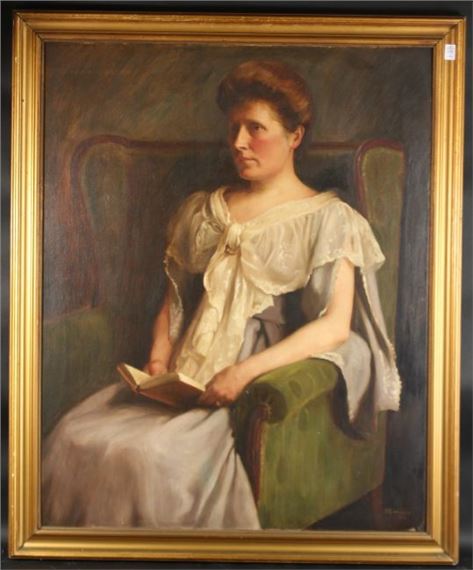 Kenneth Edwin Wootton | A portrait of a seated lady holding a book ...