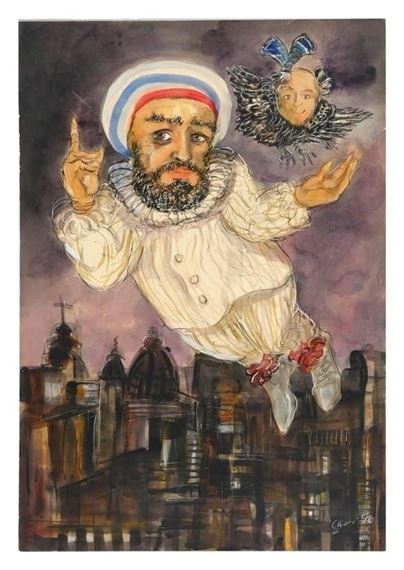 Aisar Jalil Martínez | b. 1953) featuring a floating figure above a ...