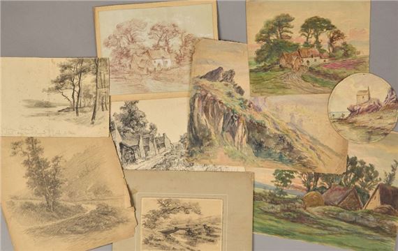 Émile Hamonic | Set of nine drawings in pencil, charcoal or watercolor ...