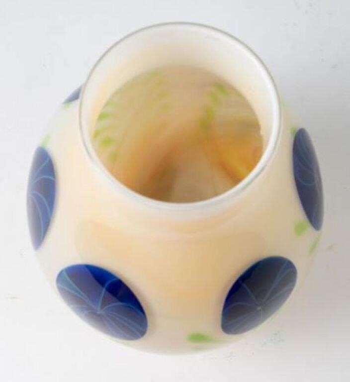 Charles Lotton | Charles Lotton 8 Art Glass Vase w/ Blue Flowers (1973 ...
