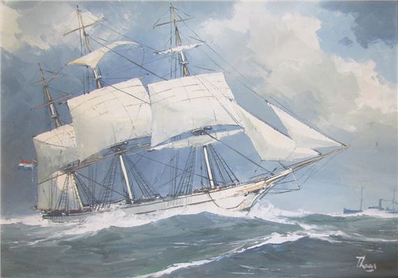 Bernard Laarhoven | Dutch sailing boat at sea with steamboat in the ...