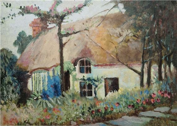 Ferdinand Cirel | Thatched cottage and garden | MutualArt