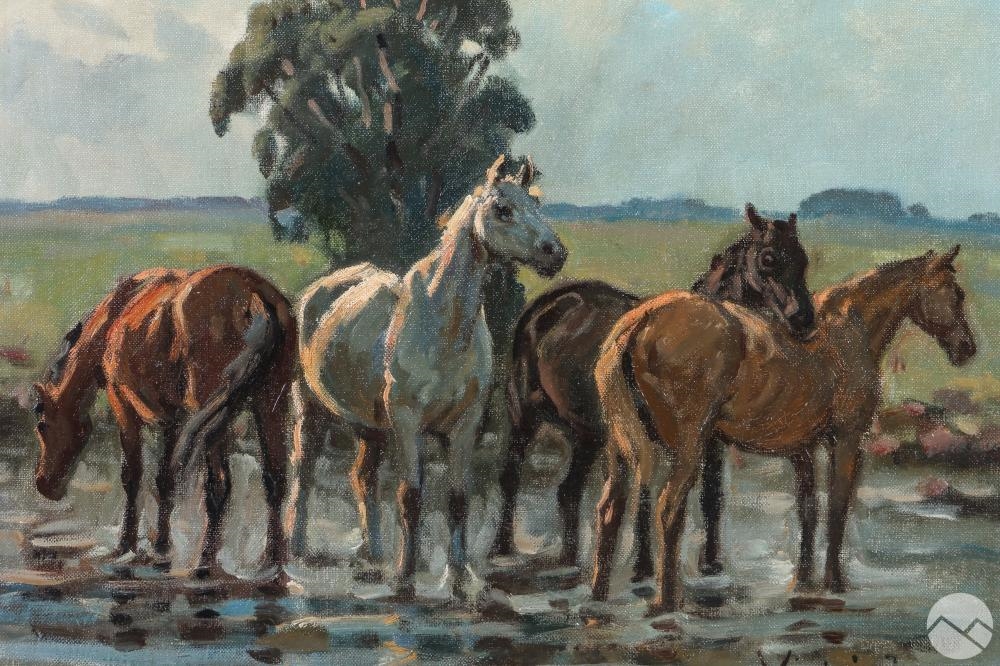 Jean Viski | Jean Viski 1891-1965 Horses in Water Oil Painting | MutualArt
