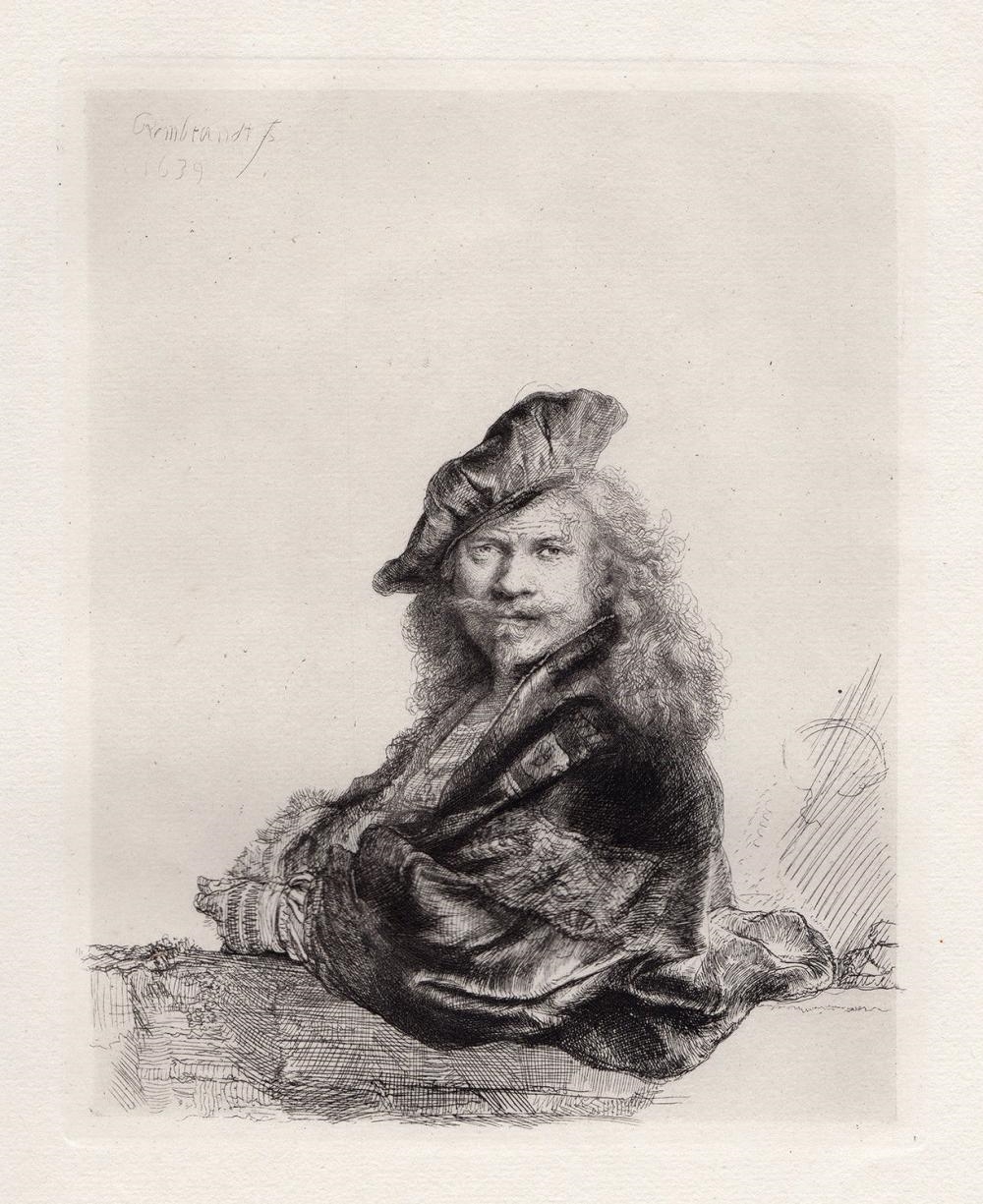 Rembrandt van Rijn | 1800's Rembrandt Leaning on a Stone Sill etching signed Durand (1800 ...