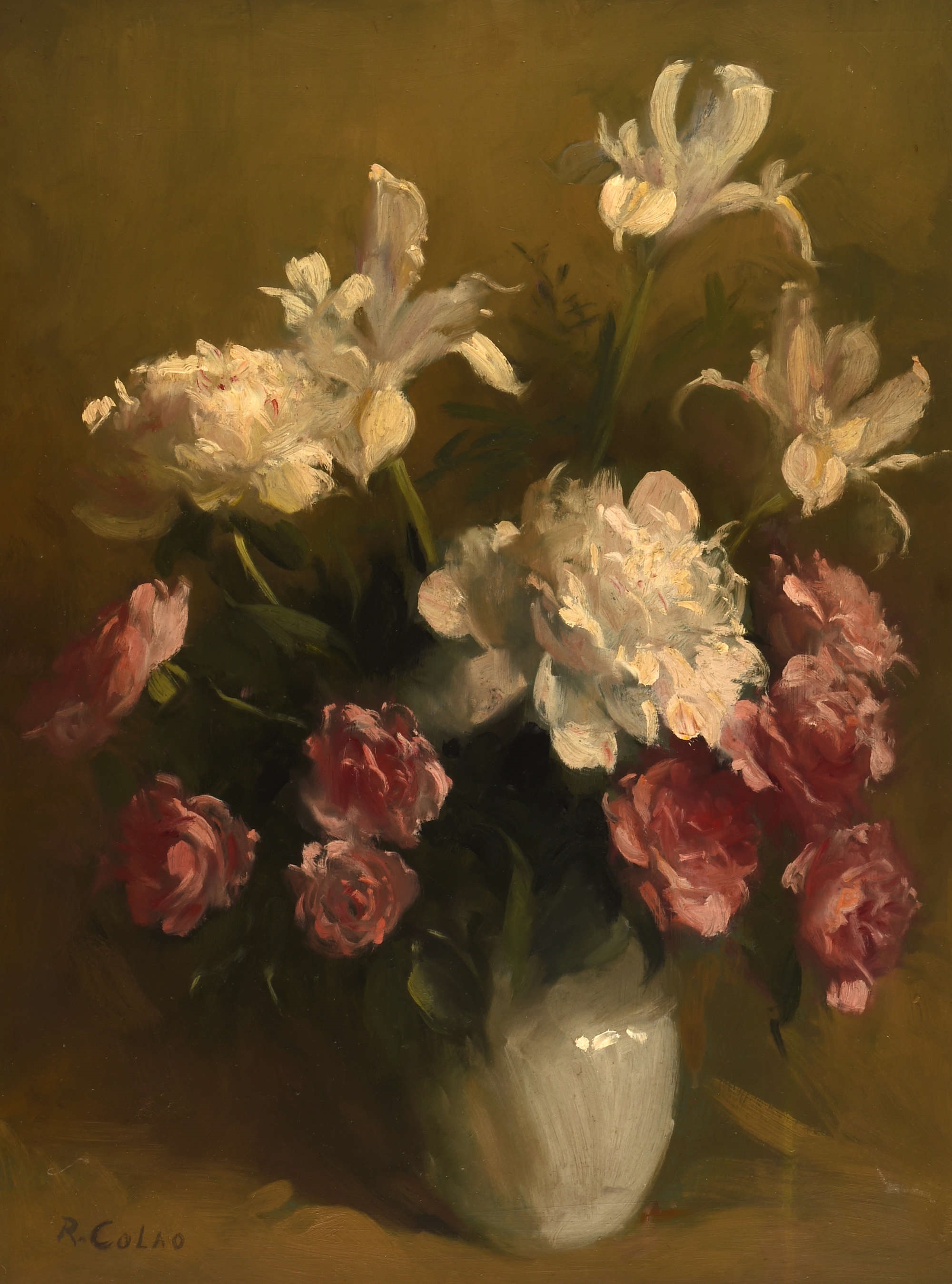 Rudolph Colao | a still life of mixed flowers in a porcelain jug ...