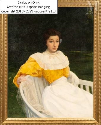 Ernest Victor Bisson | Portrait de Femme en robe jaune et blanche ...