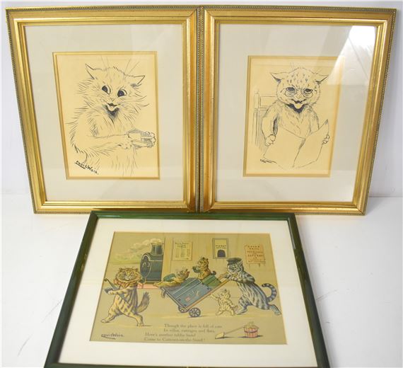 Louis Wain | Three framed and glazed Louis Wain cat prints | MutualArt
