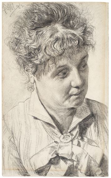 Adolph von Menzel | Portrait of a woman looking down to the right ...