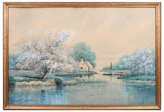Raphael Senseman | Riverside Landscape with Blossoming Apple Trees ...