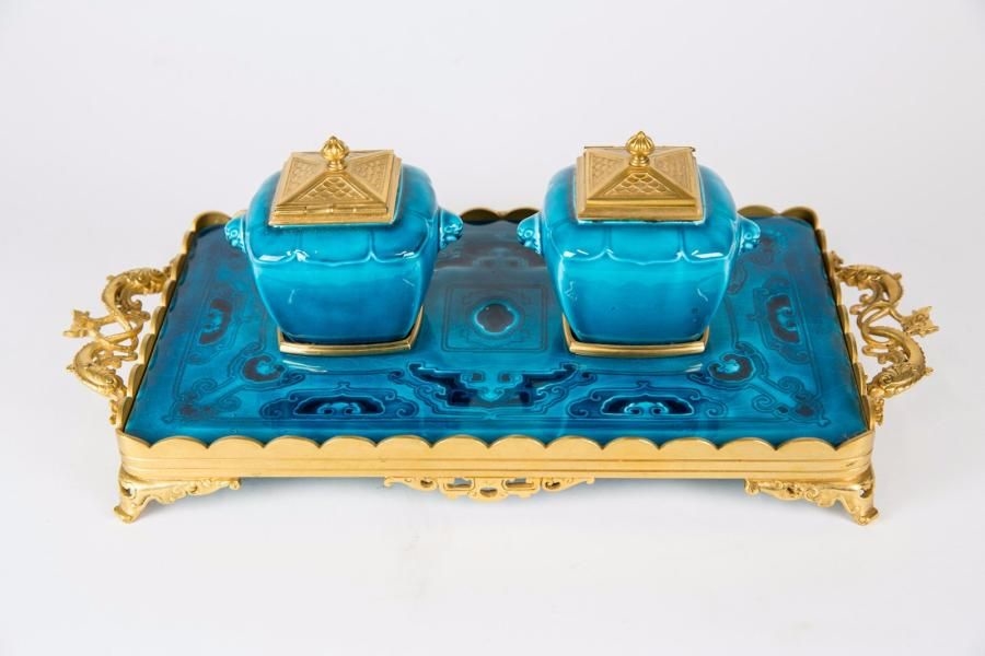 Joseph-Theodore Deck | Double encrier sur son plateau en céramique ...