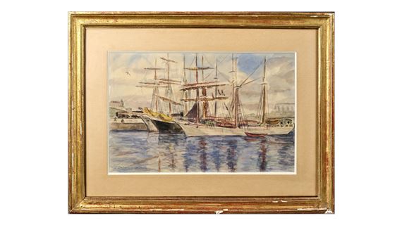 Louise Bourdon | Sailboats in the port of Saint-Malo (1932) | MutualArt