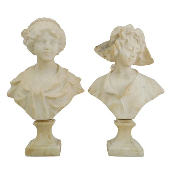 Italian School, 20th Century | Busts of young two maiden women with ...