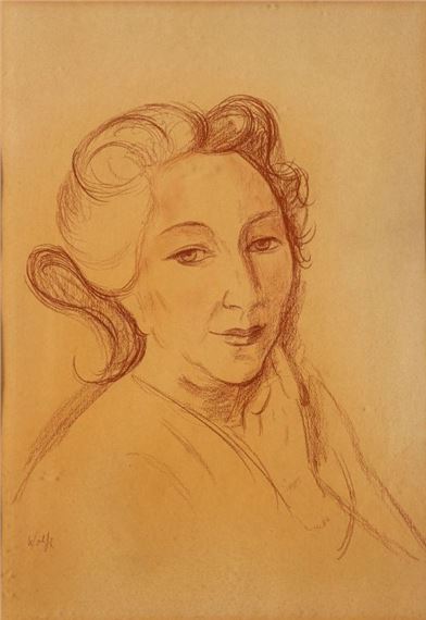Edward Wolfe | Portrait of a mature woman - Red crayon | MutualArt