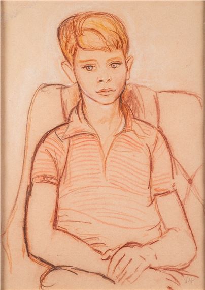 Edward Wolfe | Portrait of a boy - Brown pastel on colour paper | MutualArt