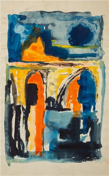 Ed Smith | Abstract landscape with a bridge over water -Watercolour ...