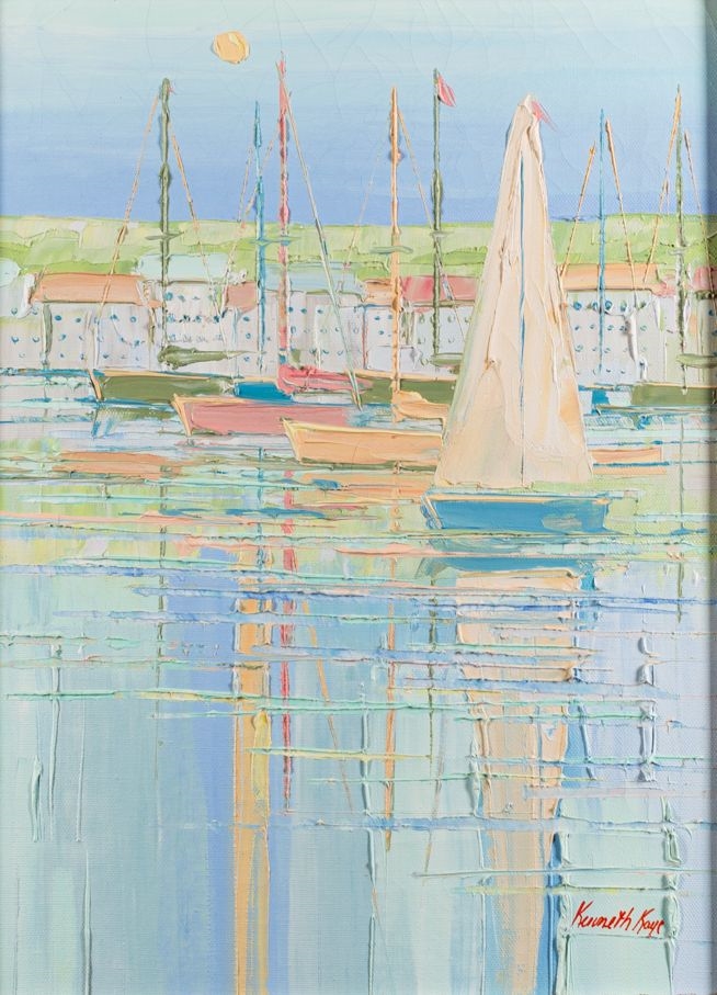Kenneth Kaye | Harbor Twilight - Oil on canvas (1982) | MutualArt