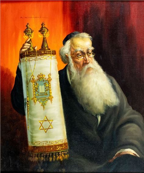 Abraham Straski | Portrait of Rabbi with Torah Scroll | MutualArt