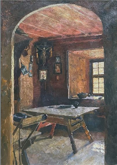 Rudolf Dammeier | Interior of a farmhouse parlour with Herrgottswinkel ...