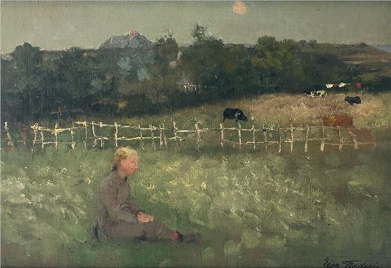 Léon Frédéric | Young girl in the meadow | MutualArt