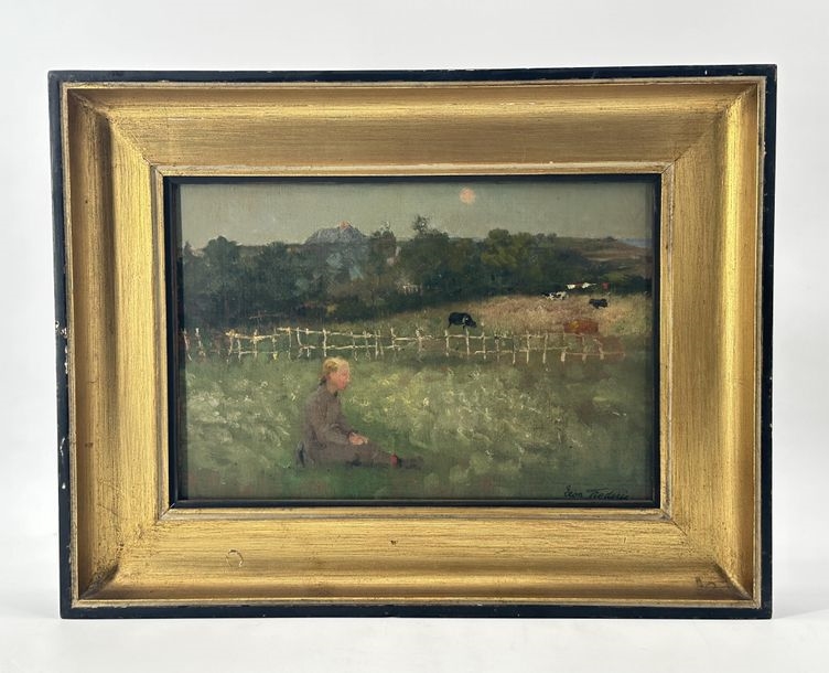 Léon Frédéric | Young girl in the meadow | MutualArt