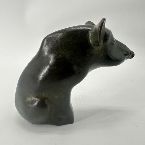 Claude Lhoste | Stylized pig in bronze with green patina | MutualArt